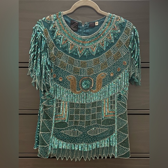 Vintage | Tops | Vintage Tealgold Beaded Top | Poshmark